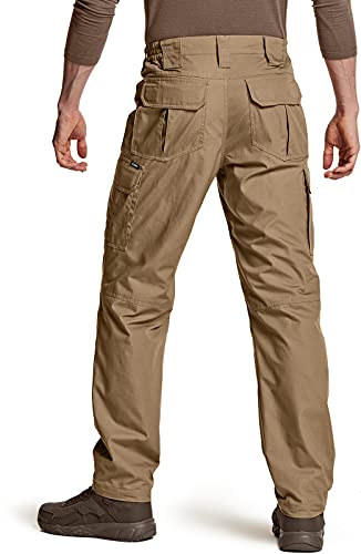 CQR Men's Tactical Pants, Water Resistant Ripstop Cargo Pants, Lightweight EDC Work Hiking Pants, Outdoor Apparel, Duratex Ripstop Coyote, 40W x 32L
