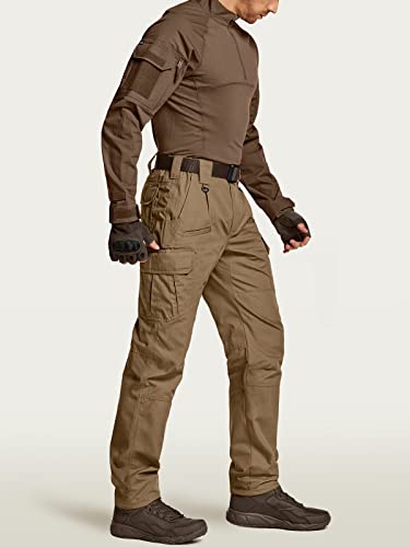 CQR Men's Tactical Pants, Water Resistant Ripstop Cargo Pants, Lightweight EDC Work Hiking Pants, Outdoor Apparel, Duratex Ripstop Coyote, 40W x 32L