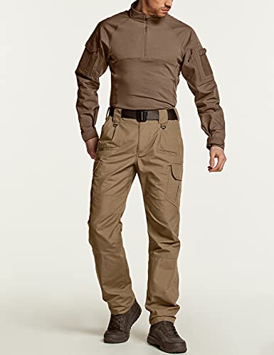 CQR Men's Tactical Pants, Water Resistant Ripstop Cargo Pants, Lightweight EDC Work Hiking Pants, Outdoor Apparel, Duratex Ripstop Coyote, 40W x 32L