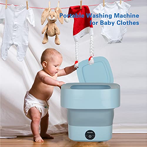 Portable Mini Folding Washing Machine, Magic Foldable Small Clothes Washing Machine Washer Laundry Tub Wash Machine for Travelling Apartment Dorm The Third Generation Double Blue Light Design (Blue)