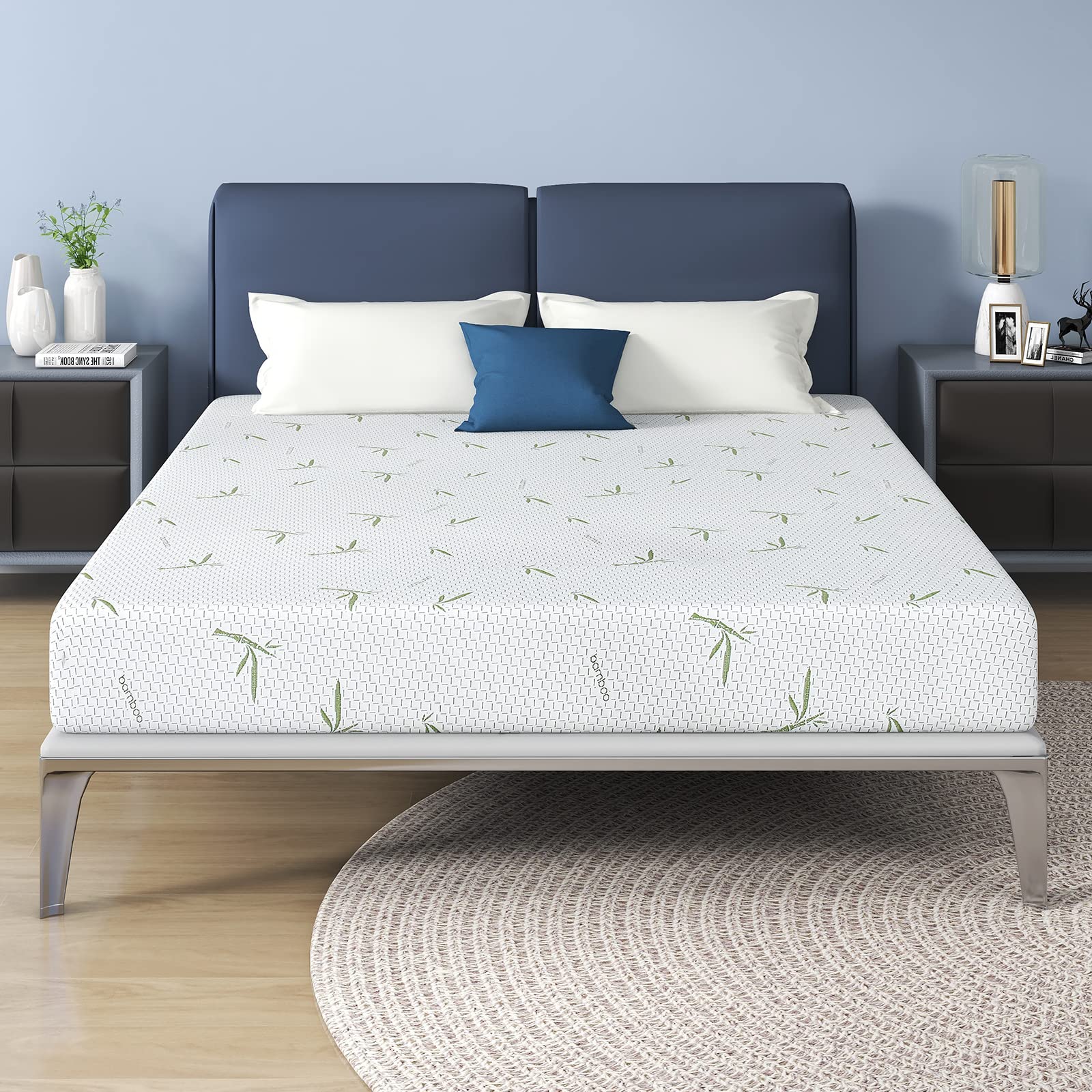 IULULU King Mattress, 10 Inch Memory Foam Mattress in a Box with Breathable Bamboo Cover, Green Tea Mattress Made in USA for Cool Sleep & Pressure Relief, Medium Firm, CertiPUR-US Certified, White