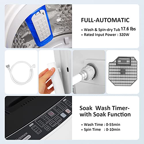 Nictemaw Portable Washing Machine ππ.πLbs Capacity Portable Washer 1.9 Cu.ft Full-Automatic Compact Laundry Washer With Drain Pump,10 Wash Programs 8 water levels with LED display Ideal for Home