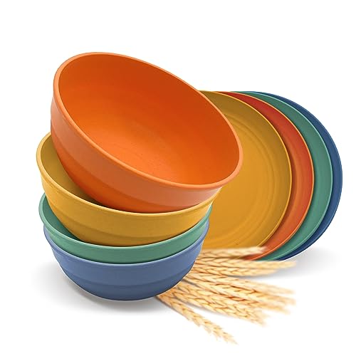 Yemyep Wheat straw Dinnerware sets, Unbreakable Lightweight Bowls and Plates, Reusable, Microwave&Dishwasher Safe, BPA Free, Plastic Salad Bowls and Plates for Kitchen, Soup, Camping (Multi)