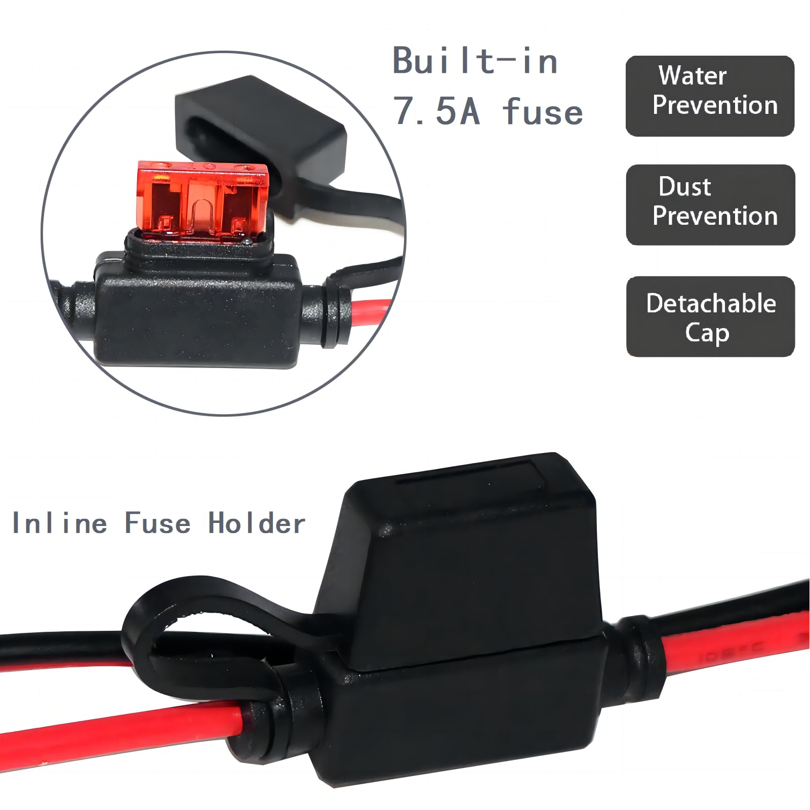 SAE to Battery Alligator Clip - KUNCAN 1.5FT 12V SAE 2Pin Quick Disconnect Cable SAE to Battery Clamp Cord 7.5A Fuse (1 Pack)