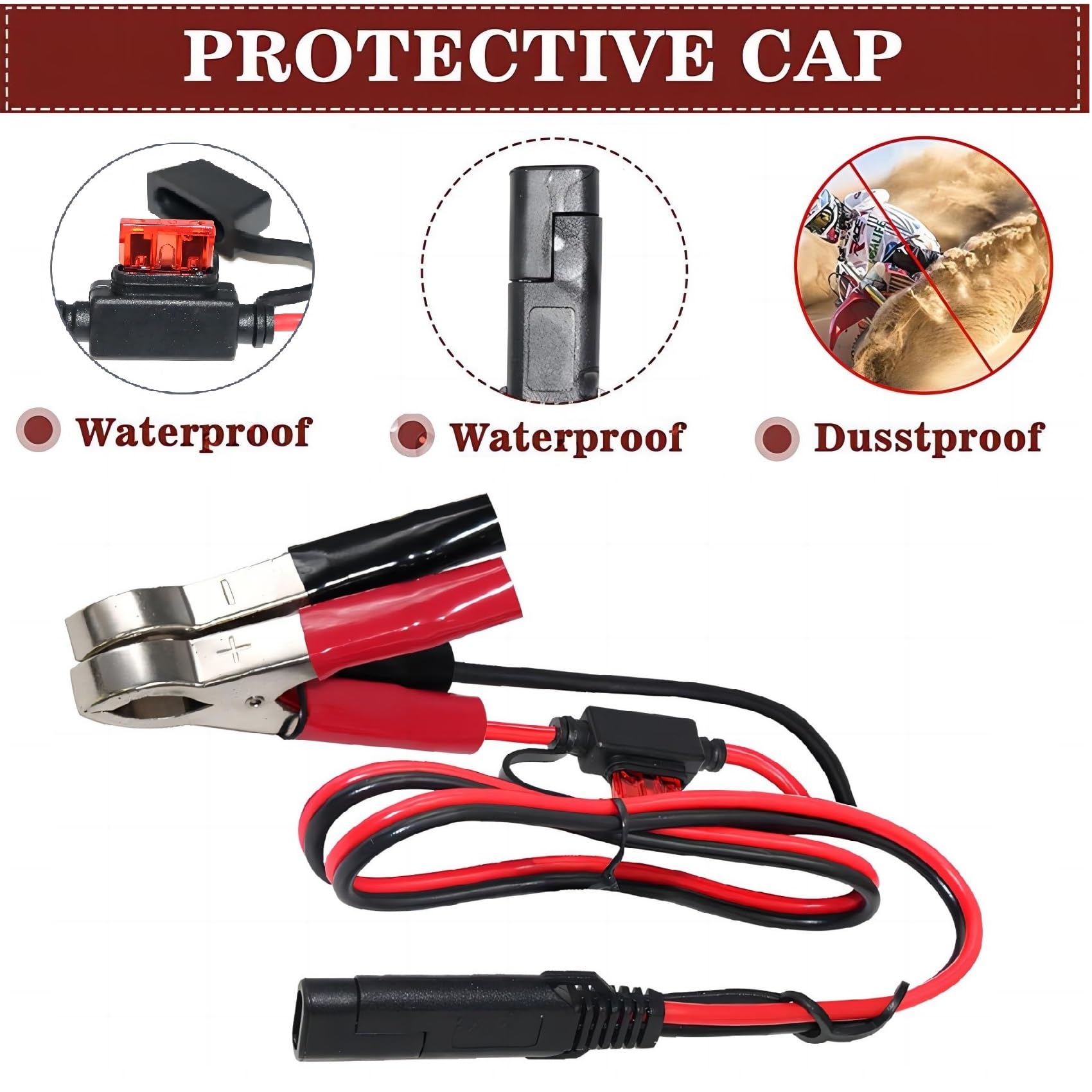 SAE to Battery Alligator Clip - KUNCAN 1.5FT 12V SAE 2Pin Quick Disconnect Cable SAE to Battery Clamp Cord 7.5A Fuse (1 Pack)