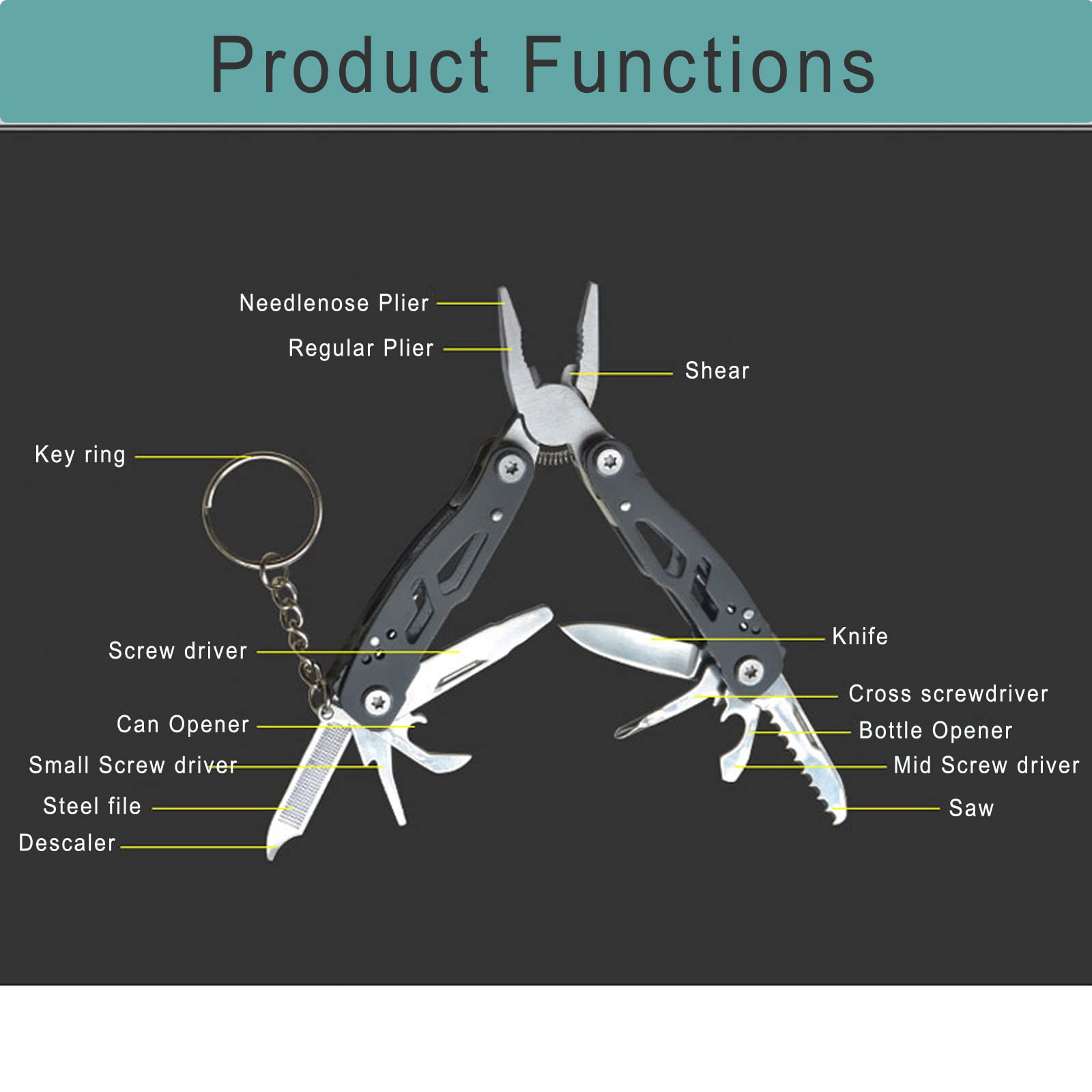 14in1 Keychain Multitool ,Multitool Pliers Pocket Knife with Safety Locking,Stainless Steel,Screwdrivers Saw,Bottle Opener for Outdoor, Survival, Camping, Hunting and Hiking Simple Repairs