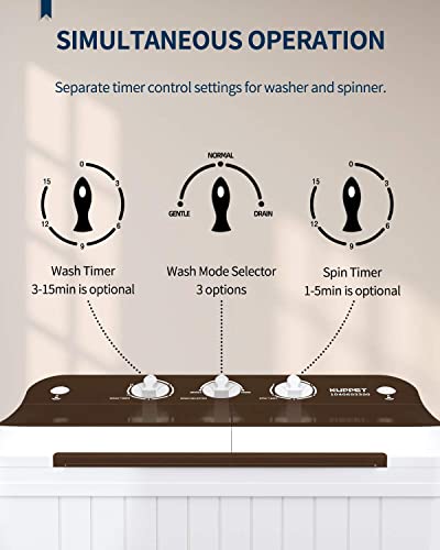 Portable Washing Machine, Anpuce Compact Twin Tub Washer 11Lbs Washer and 5.5 Lbs Spinner Mini Laundry Compact Washer Combo with Gravity Drain for Apartment, Dorms, RVs, Camping and More, White&Brown