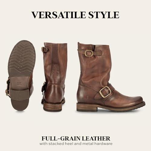 Frye Veronica Short Boots for Women Made from Full-Grain Leather with Antique Metal Hardware, Goodyear Welt Construction, and Rubber Lug Soles – 6 ¾” Shaft Height, Stone - 9 M
