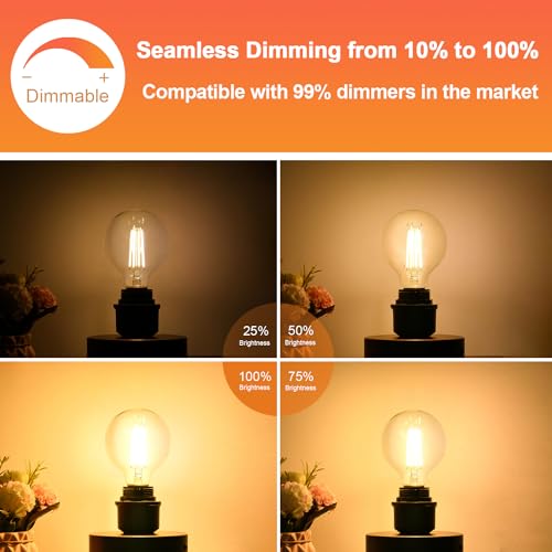 【Upgraded】 Dimmable G25 LED Globe Light Bulbs, Edison Light Bulbs 100W Equivalent, 1200 Lumens, 10W E26 Base Vanity Light Bulb with Warm White 2700K for Home Reading Room Bathroom Pendant, 4-Pack