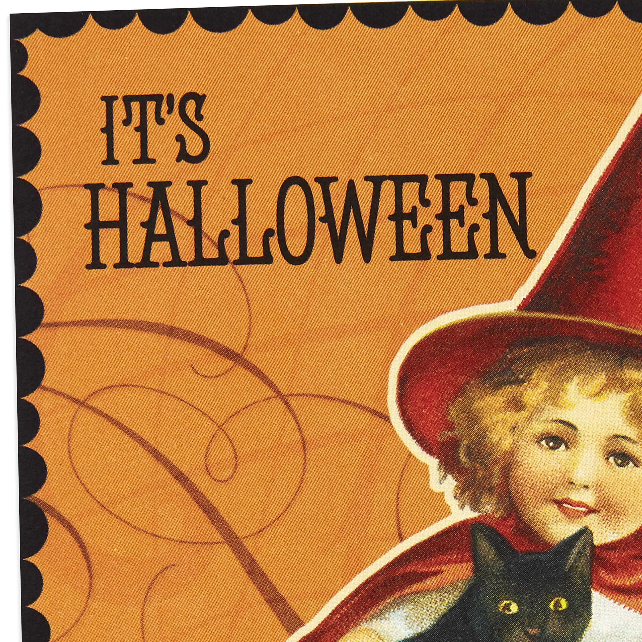 Hallmark Vintage Halloween Cards (8 Cards with Envelopes) Cute Witch with Black Cat and Jack-o-Lantern