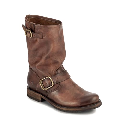 Frye Veronica Short Boots for Women Made from Full-Grain Leather with Antique Metal Hardware, Goodyear Welt Construction, and Rubber Lug Soles – 6 ¾” Shaft Height, Stone - 9 M