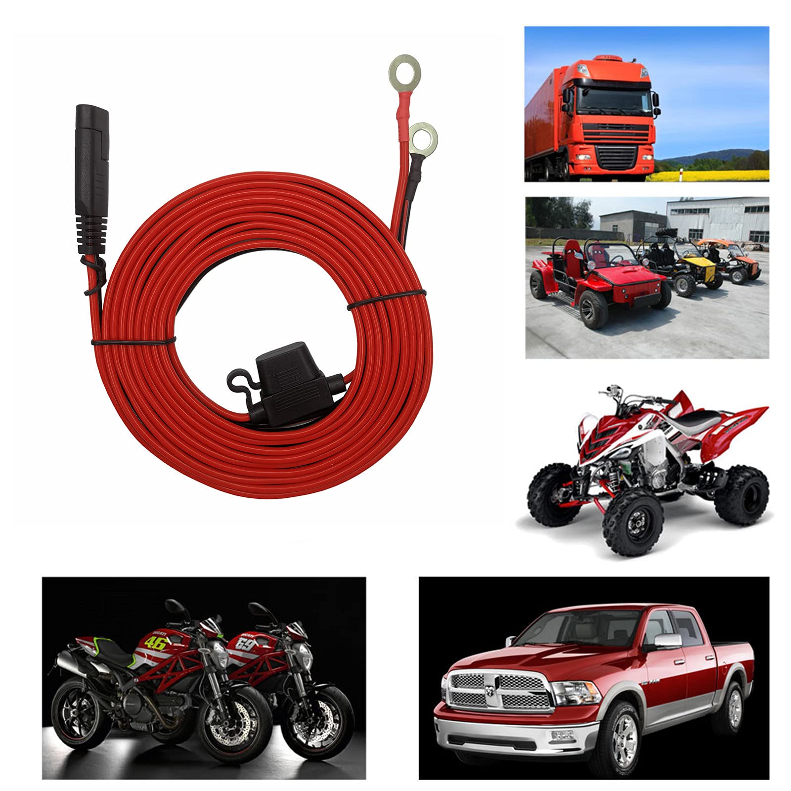 SAE Connector Ring Terminal Harness - 12FT SAE Plug to Ring Terminal Harness Assembly Cord 16AWG 2 Pin Quick Disconnect Battery Extension Cable with 15A for Car Motorcycle RVs Boats Solar Panel