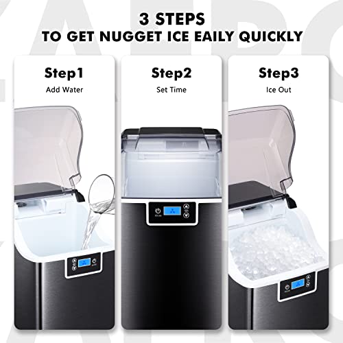 Nugget Ice Makers with Soft & Chewable Pellet Ice Countertop Self-Cleaning Compact Ice Machine 44Lbs/24H with Ice Scoop and Basket Suitable for Home Kitchen Office Bar Party