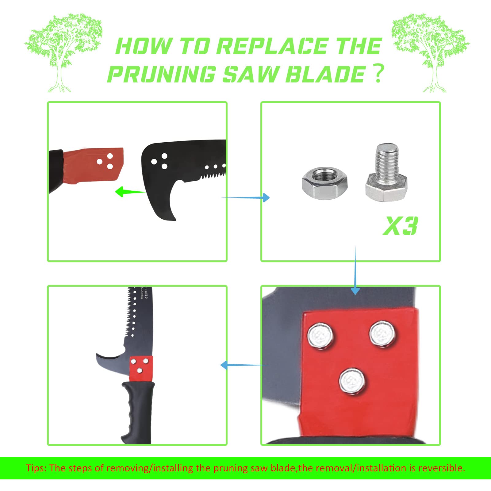 THILEMON Pole Saws for Tree Trimming Manual 26 foot Tree Pole Pruners for Tree Trimming Saw, Tree saw Tree Pole saw manual knives with Storage Pocket.