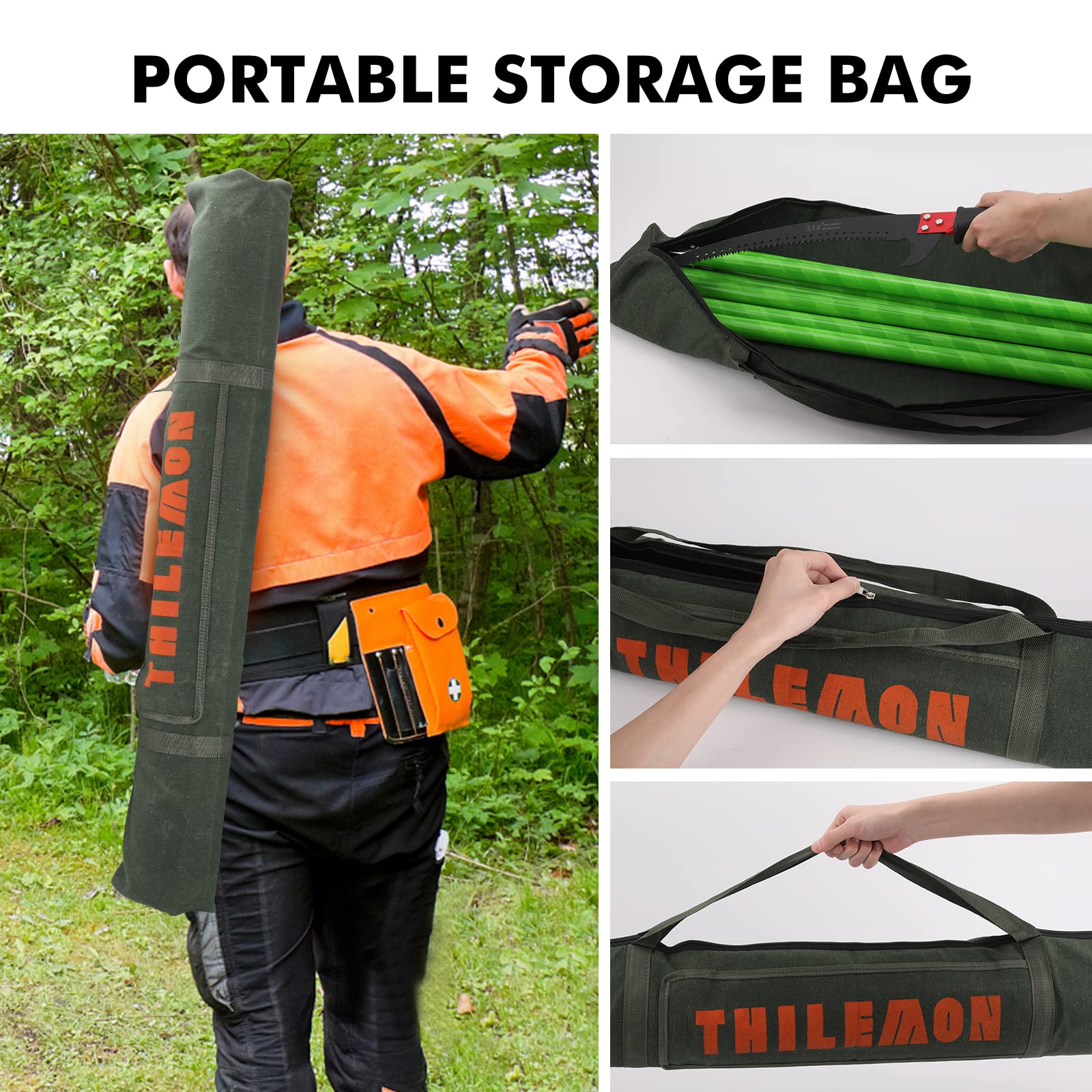 THILEMON Pole Saws for Tree Trimming Manual 26 foot Tree Pole Pruners for Tree Trimming Saw, Tree saw Tree Pole saw manual knives with Storage Pocket.
