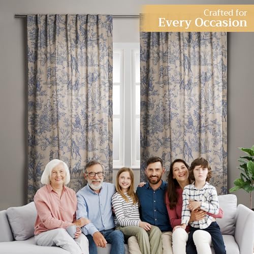 Maison d'Hermine Curtains for Living Room 100% Cotton 96 inch Length One Panel Window Toile Curtains for Bedroom with Loop & Rod Pockets - The Miller Blue, 50" W x 96" L