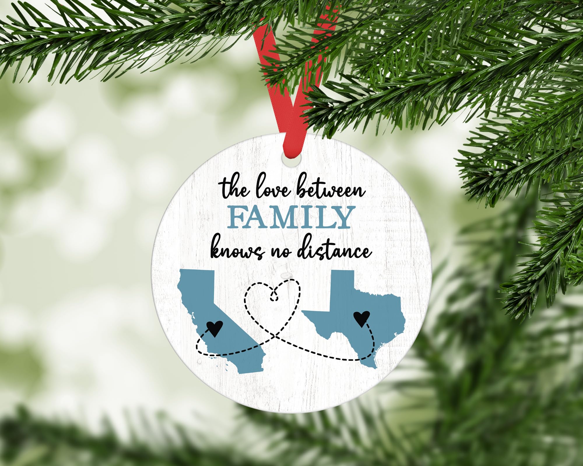 CANARY ROAD Two State Long Distance Family Ornament | State to State Christmas Gift | Personalized Christmas Ornament | Moving Away Gift | Mothers Day