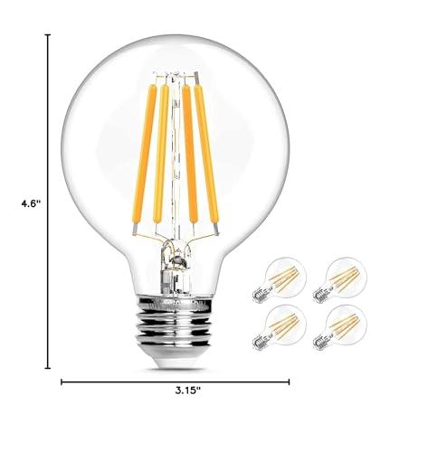 【Upgraded】 Dimmable G25 LED Globe Light Bulbs, Edison Light Bulbs 100W Equivalent, 1200 Lumens, 10W E26 Base Vanity Light Bulb with Warm White 2700K for Home Reading Room Bathroom Pendant, 4-Pack