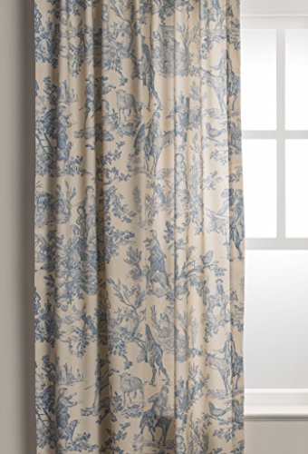 Maison d'Hermine Curtains for Living Room 100% Cotton 96 inch Length One Panel Window Toile Curtains for Bedroom with Loop & Rod Pockets - The Miller Blue, 50" W x 96" L