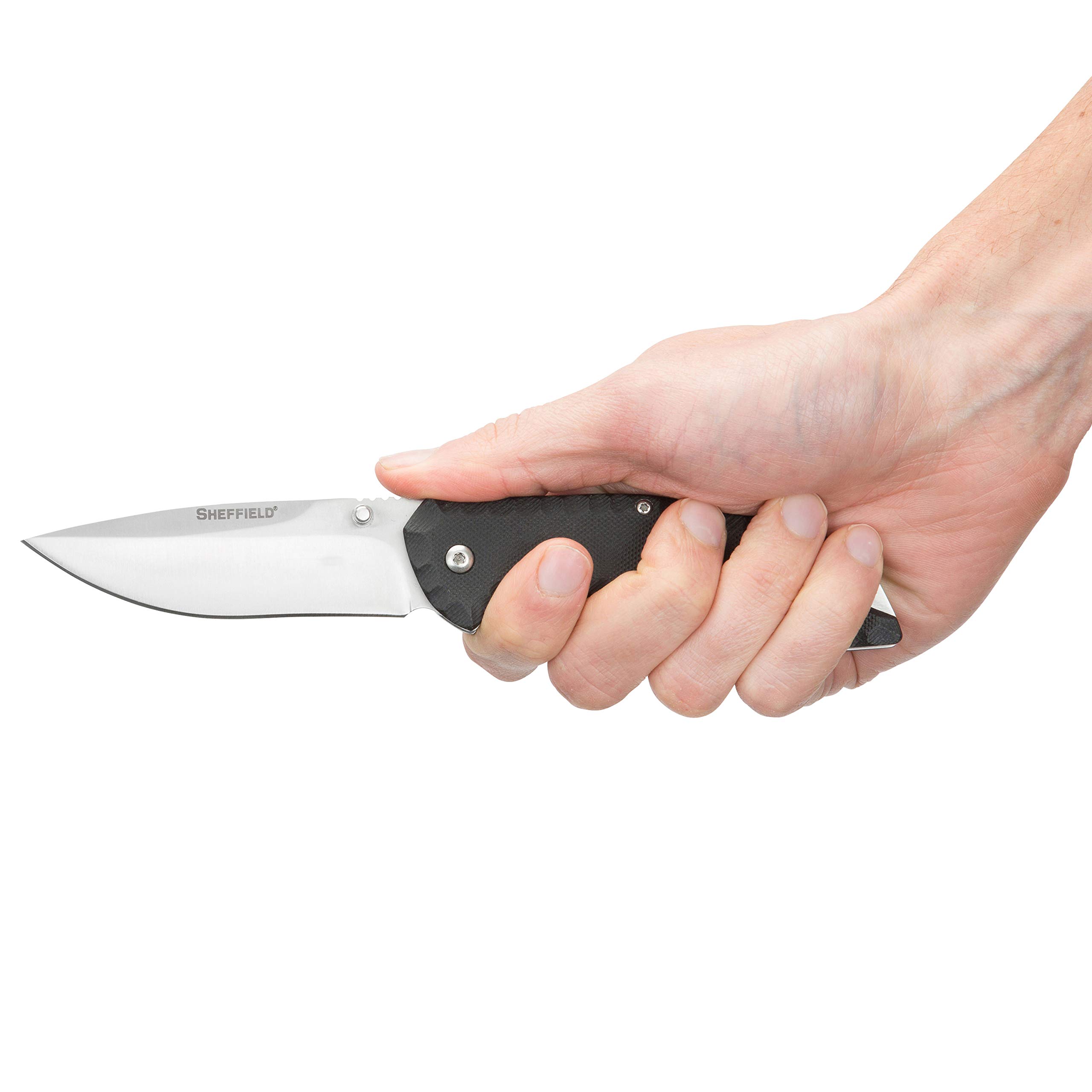 Sheffield 12166 Shiloh Assisted Open Knife, 3.5 Inch Blade Tactical Knife, EDC Knife for Survival Gear, Tactical Gear, Self Defense, Drop Point Blade, G10 Handle