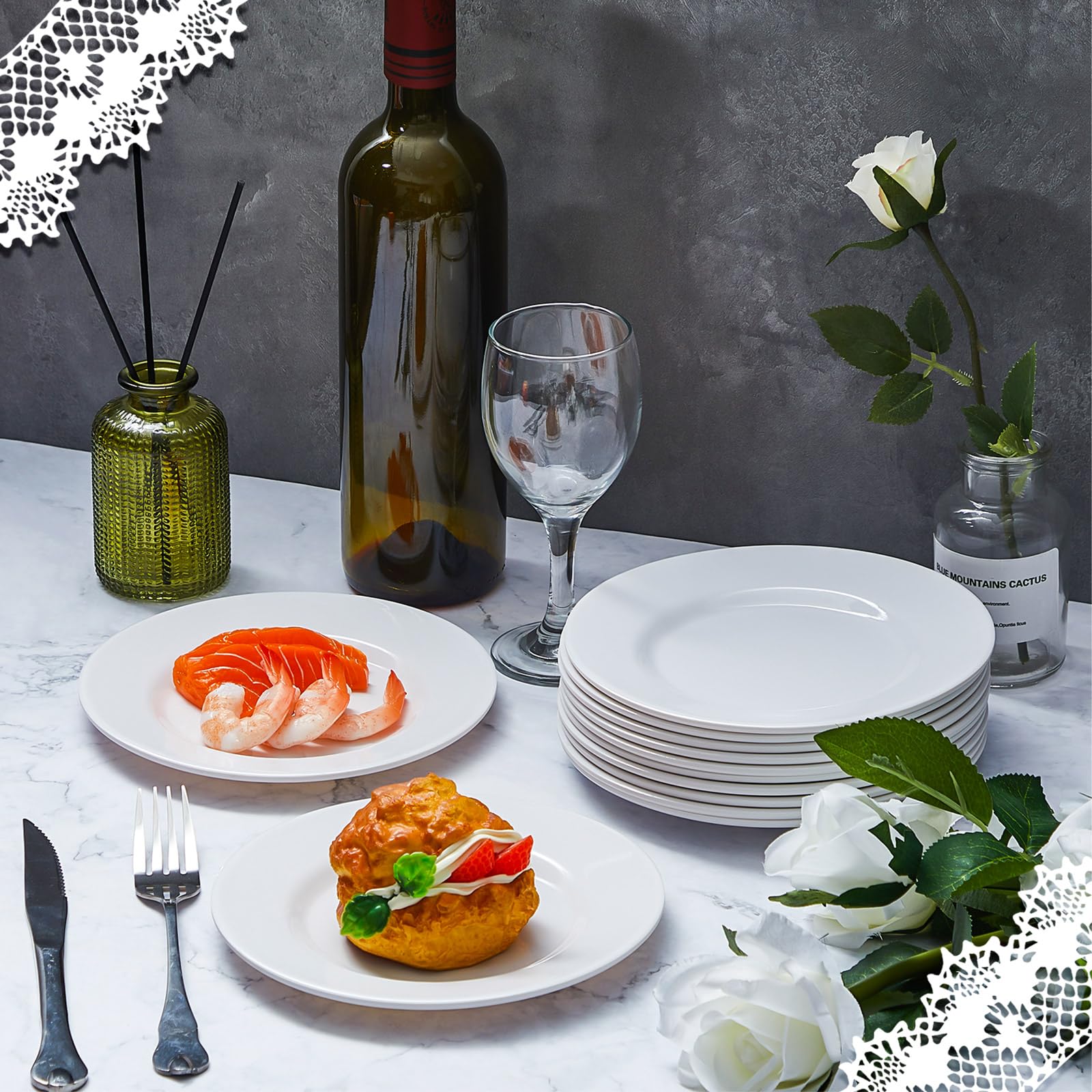 Hushee 12 Pack 24 Pack White Dessert Plates/Salad Dishes Set, Small Dinner Plates for Snacks, Dishes, Round Serving Dishes (7 Inch)