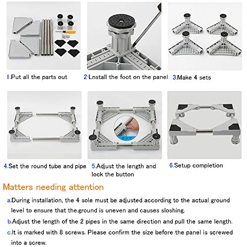 Multi-Functional Adjustable Movable Base Refrigerator Stand with 4 Strong Feets for Washing Machine Refrigerator and Dryer (4 Feets)