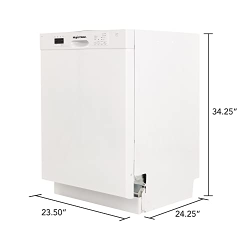 Magic Clean MCDW24WI Dishwasher 24-Inch Built in with 3 Wash Options and Automatic Cycles, Stainless Steel Construction with Electronic Control LED Display, Low Noise Rating, White