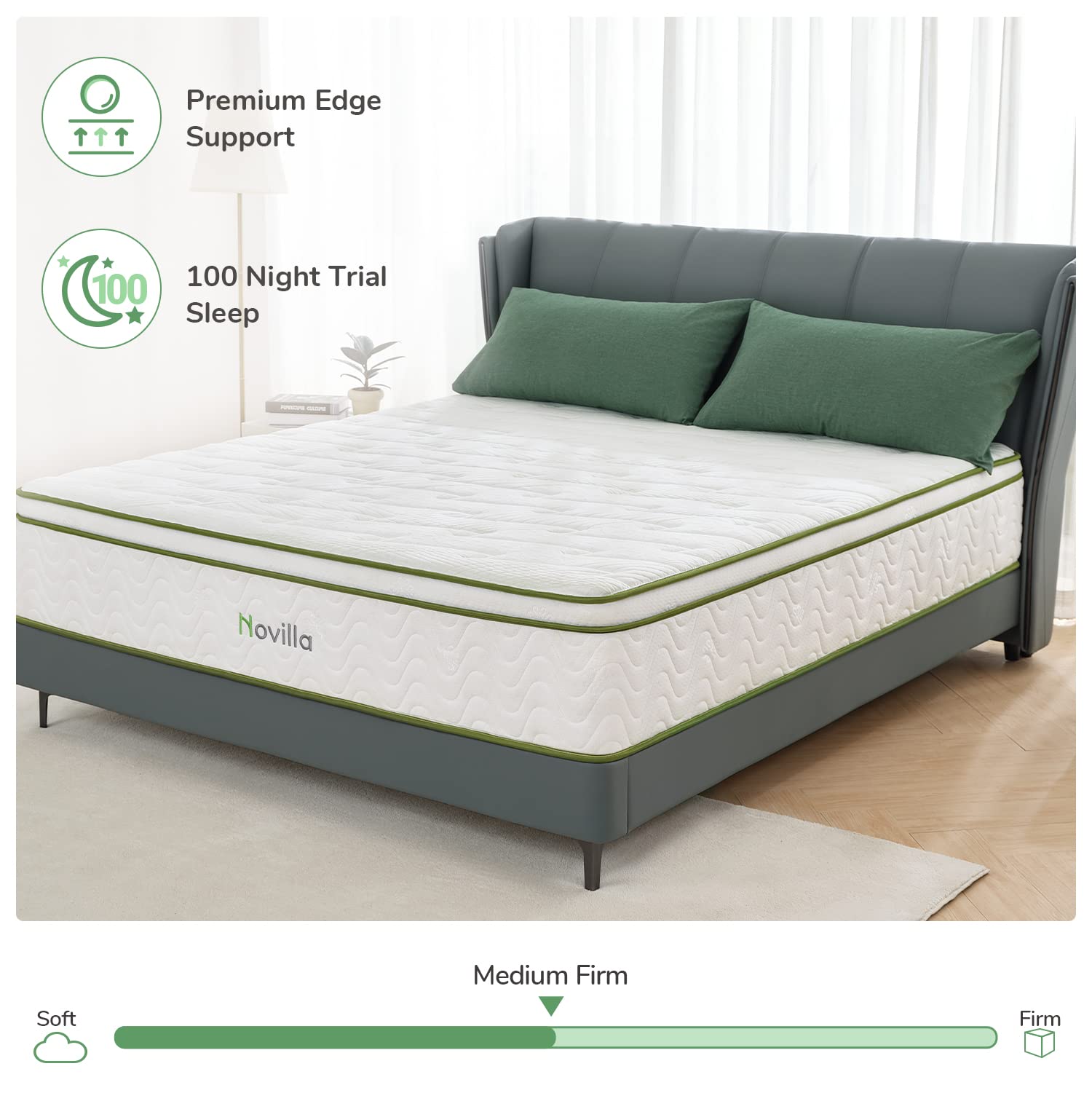 Novilla King Size Mattress 10 Inch Hybrid Mattress with Memory Foam & Pocketed Coil for Durable Support & Motion Isolation Medium Firm Mattress King Size in a Box Amenity