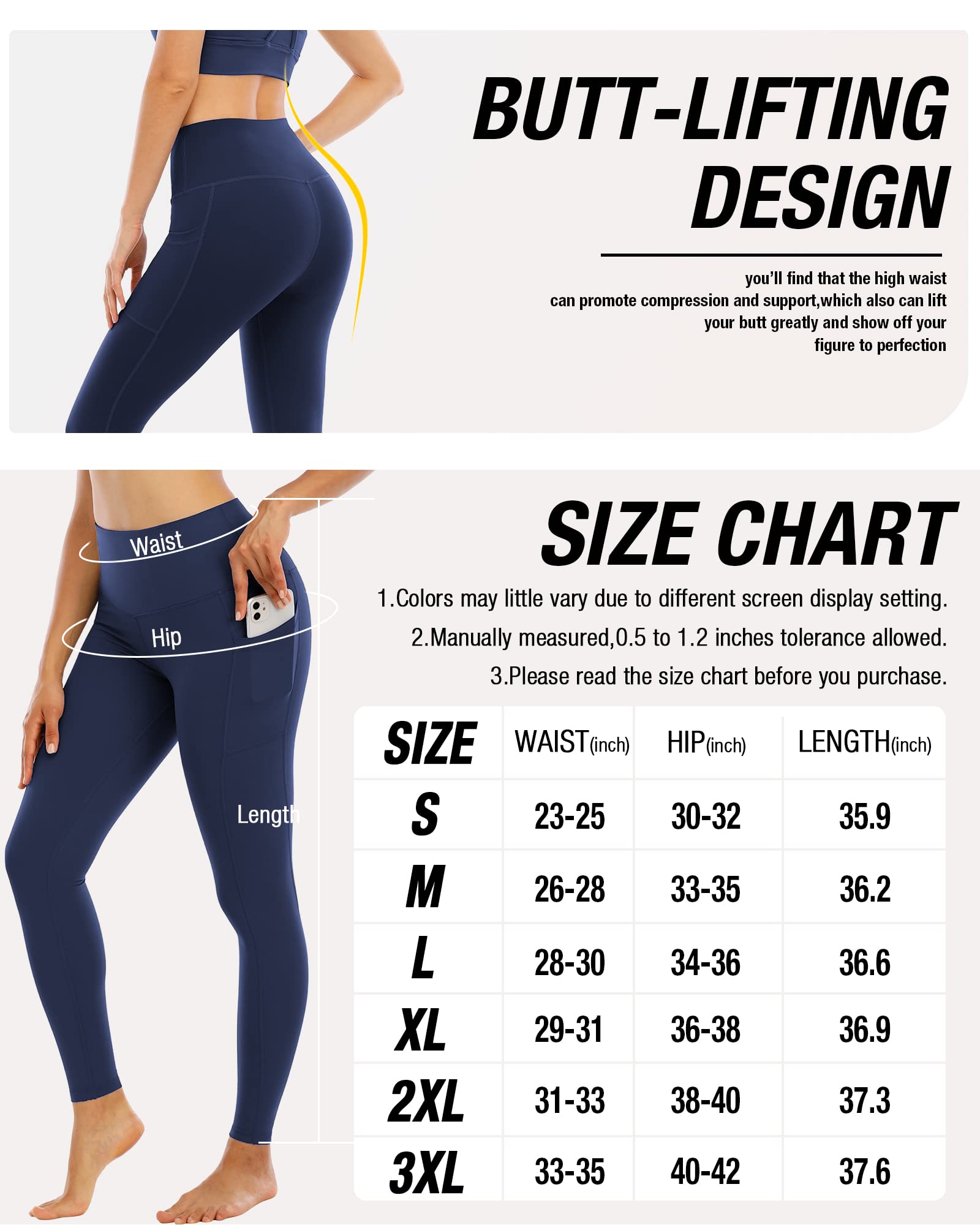 YOUNGCHARM 4 Pack Leggings with Pockets for Women,High Waist Tummy Control Workout Yoga Pants BlackDGrayNavyArmyGreen-M