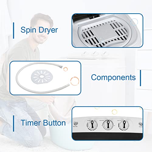 ZenStyle Compact Mini Twin Tub Top Load Washing Machine w/Washer Spinner, Built-In Gravity Pump, 13lbs Capacity, 5.74 FT Power Cord Included