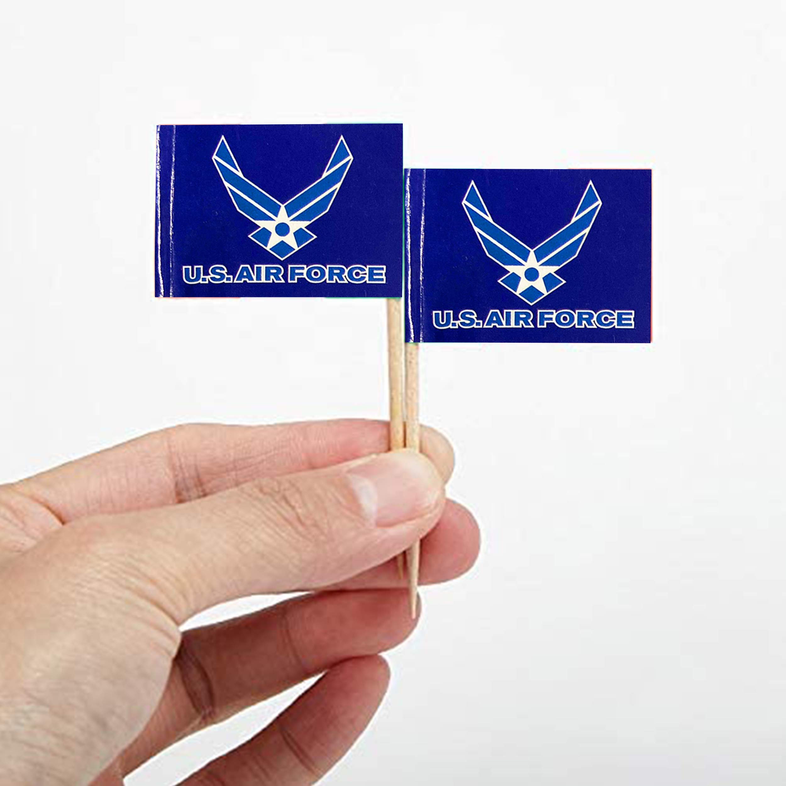 JAVD 100 Pcs US Air Force Wings Cake Topper Flag, Small Mini United States Military Air Force Wings Toothpick Flags On Stick,Decorations Supplies for Army Party Events Celebration