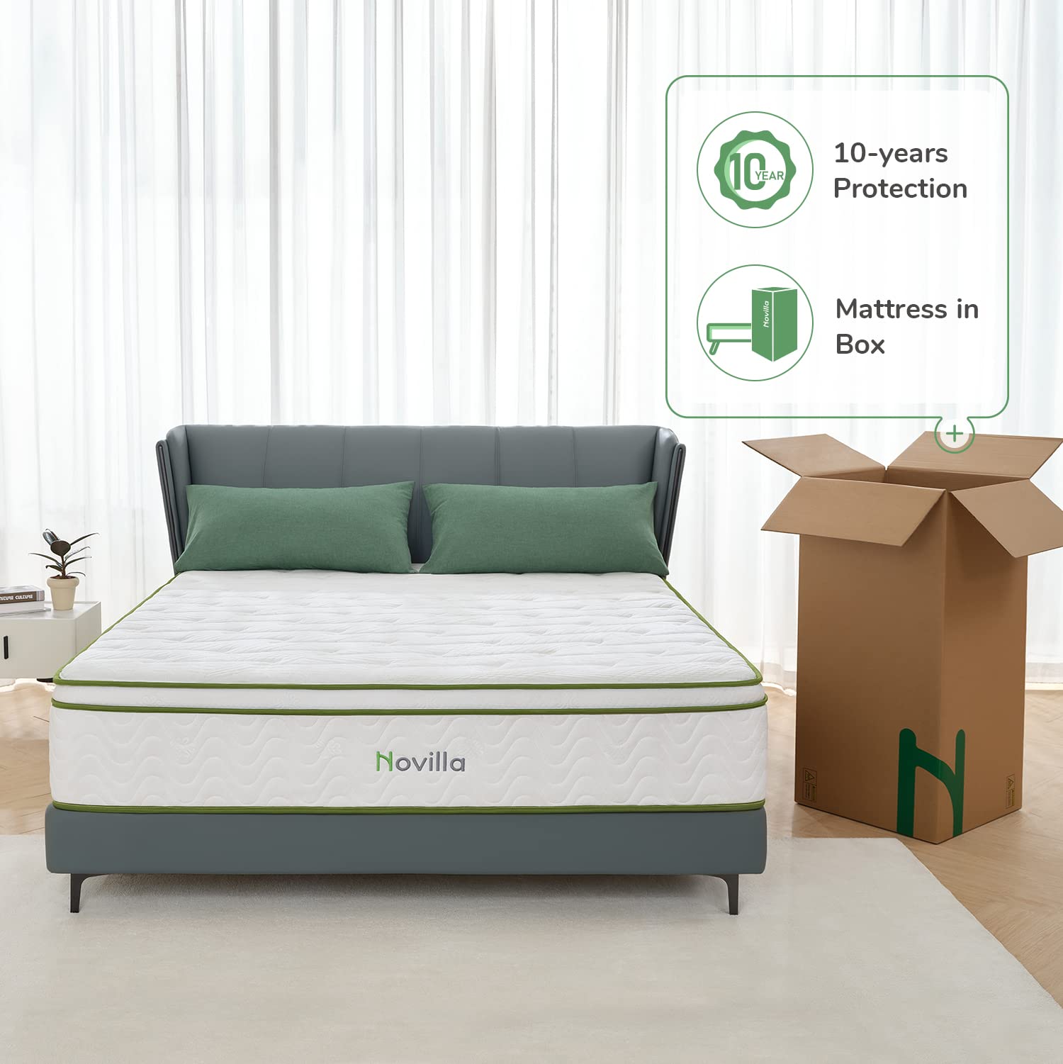 Novilla King Size Mattress 10 Inch Hybrid Mattress with Memory Foam & Pocketed Coil for Durable Support & Motion Isolation Medium Firm Mattress King Size in a Box Amenity