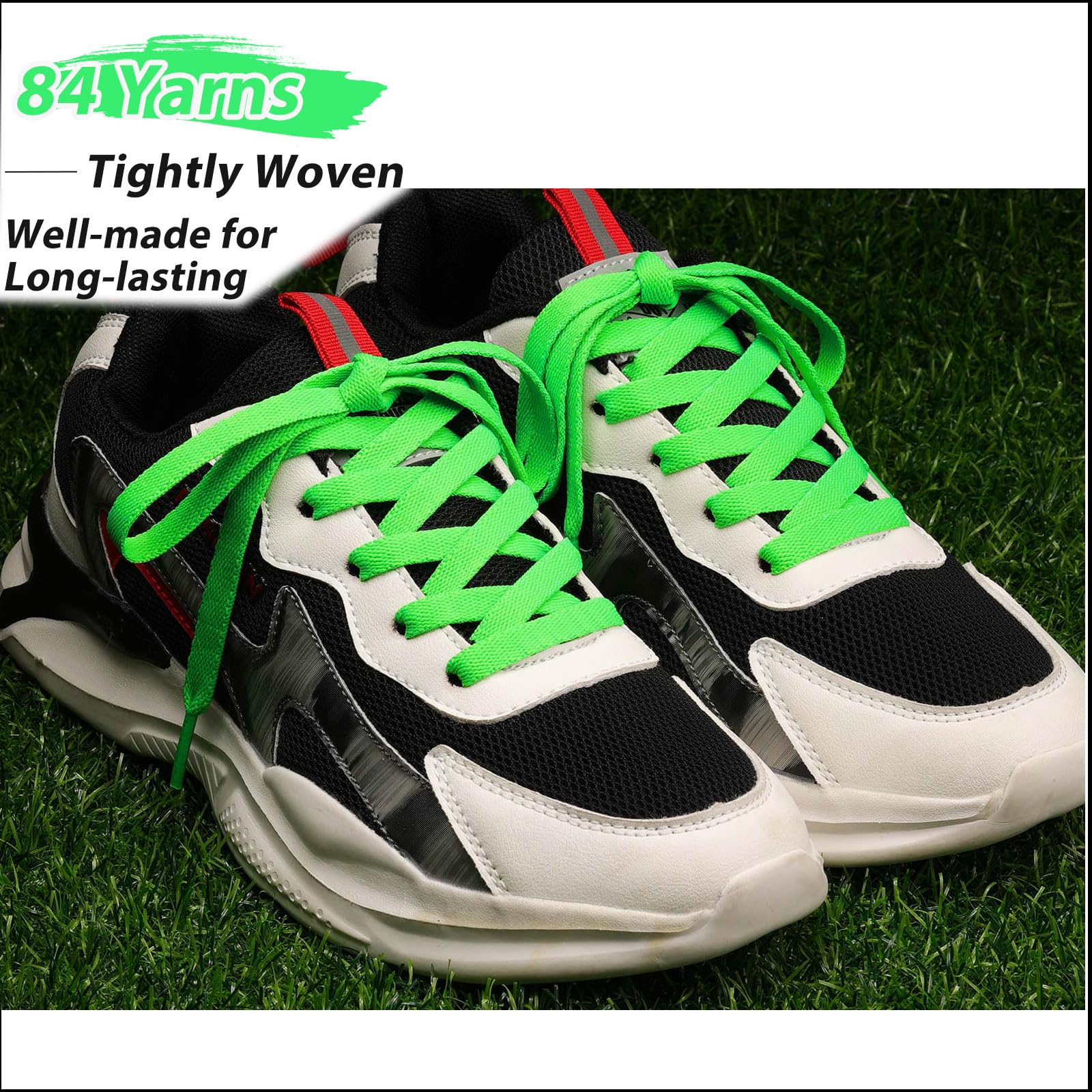 Puzeam 2 Pair Upgrade Tight Weave Flat Shoe Laces for Sneakers 28 Colors 5/16" Wide Replacement Shoelaces for Adults and Kids (Grass Green, 140 cm)
