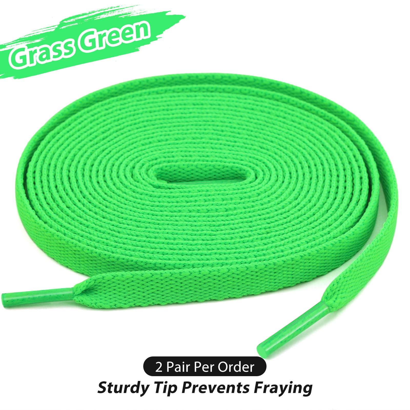 Puzeam 2 Pair Upgrade Tight Weave Flat Shoe Laces for Sneakers 28 Colors 5/16" Wide Replacement Shoelaces for Adults and Kids (Grass Green, 140 cm)