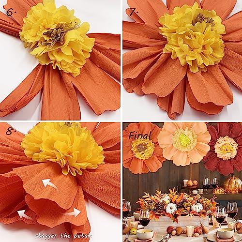NICROHOME Wedding Decorations, Large Burnt Orange and Brown Giant Crepe Paper Flowers Pom Pom Decorations for Rustic Boho Bridal Shower Cutie Baby Shower Thanksgiving Party Wall Decorations