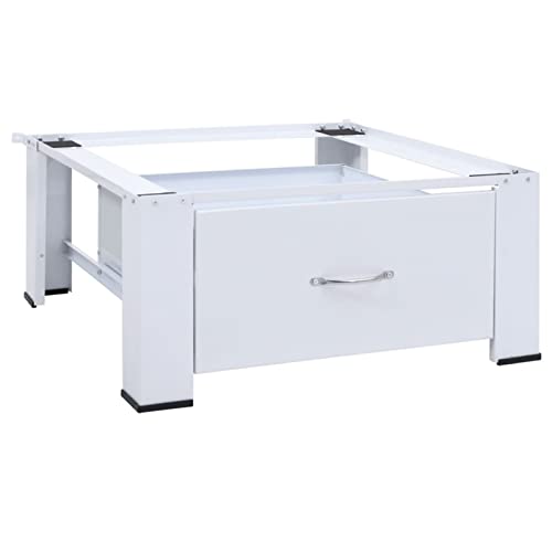 Tidyard Washing and Drying Machine Pedestal with Storage Drawer Non Slip Steel Dryer Stand White 27.2 x 27.2 x 12.8 Inches (W x D x H)