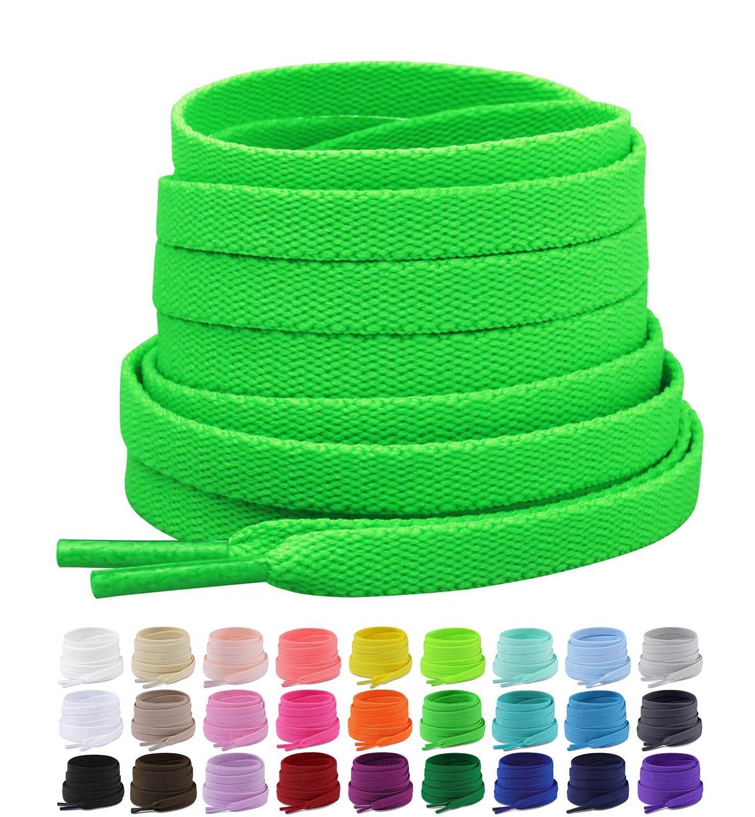 Puzeam 2 Pair Upgrade Tight Weave Flat Shoe Laces for Sneakers 28 Colors 5/16" Wide Replacement Shoelaces for Adults and Kids (Grass Green, 140 cm)