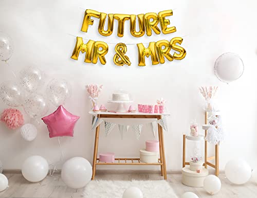 PartyForever Gold FUTURE MR & MRS Balloon Banner Bride and Groom Party Decorations for Bridal Shower and Engagement Party