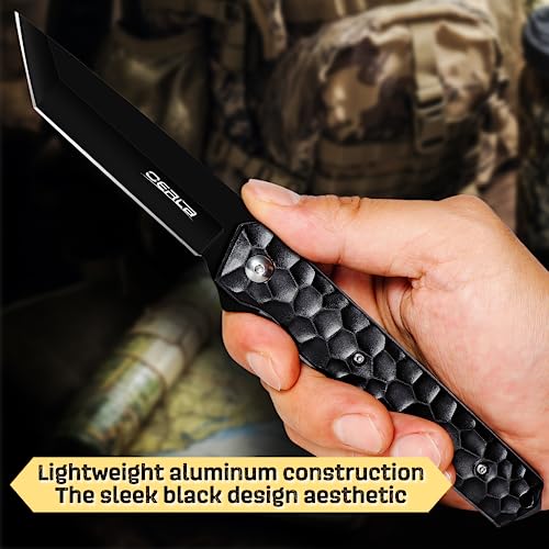 OerLa EDC Pocket Folding Knife - Warrior Series - 5Cr13Mov - Ball Bearing Quickly Open - 3.54" Blade (Black)