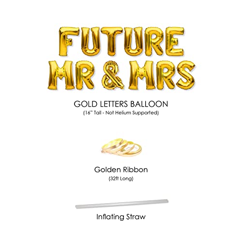 PartyForever Gold FUTURE MR & MRS Balloon Banner Bride and Groom Party Decorations for Bridal Shower and Engagement Party