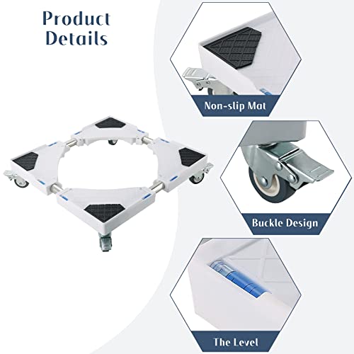 MYFULLY Adjustable Movable Furniture Dolly Roller Base, Multi-Functional Mobile Base for Dryer, Washing Machine and Mini Refrigerator Stand Moving Cart (4 Wheels)