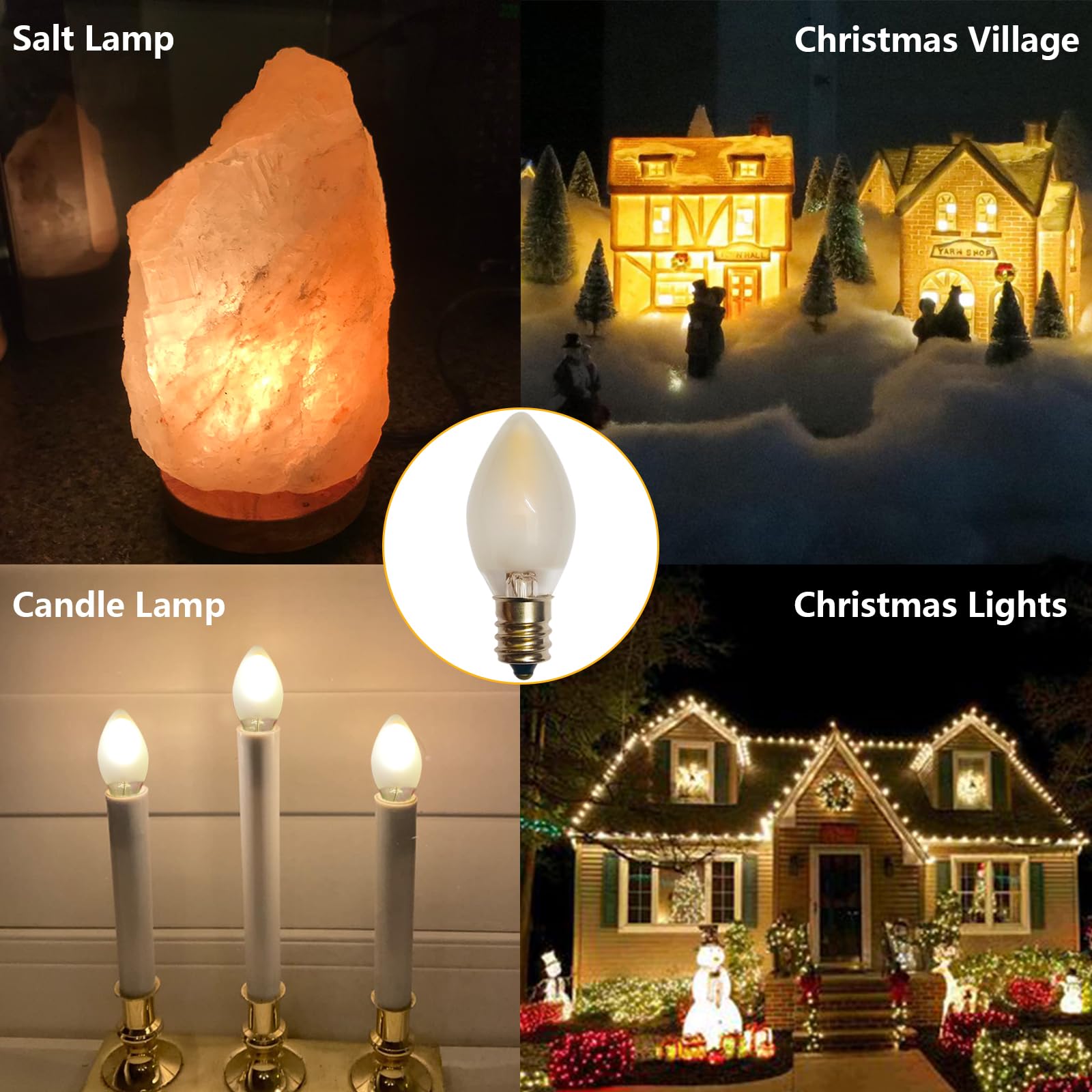 C7 LED Frosted Christmas Light Bulb, 25 Pack C7 Christmas Replacement Bulbs with Frosted Glass, 0.6W E12 Candelabra LED Light Bulbs for Chandeliers Candle Lamps Night Light Christmas String Lights