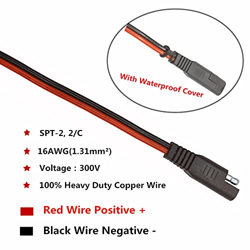 O Ring Terminal Cable - 2FT SAE Connector, Sae Plug to Battery Charger Cord, Solar Panel Cord Ring Terminal Harness Extension Adapter 12V 24V 2 Pin Quick Connect and Disconnect 10A (1 Pack)