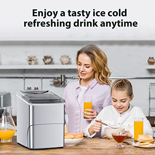 Ice Makers Countertop, Self-Cleaning Function, Portable Electric Ice Cube Maker Machine, 9 Ice Cubes Ready in 6 Mins, 26lbs 24Hrs with Ice Bags and Ice Scoop Basket for Home Kitchen Office Bar(Silver)