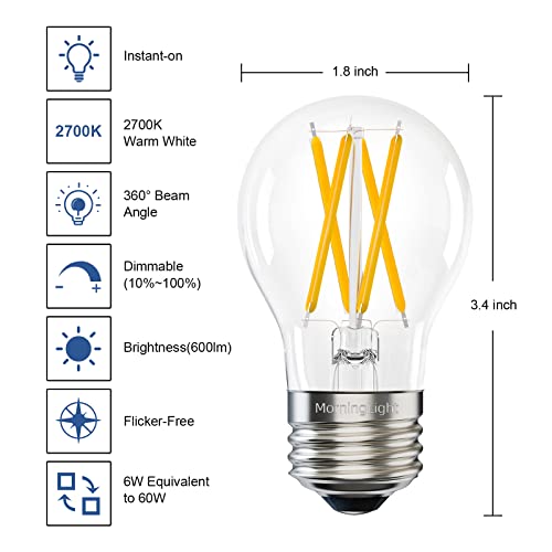 6 Pack Dimmable LED Light Bulbs 60 Watt Equivalent,6W E26 LED Bulb 2700K Warm White,A15 LED Bulb for Ceiling Fan Light Bulbs,Living Room,600LM