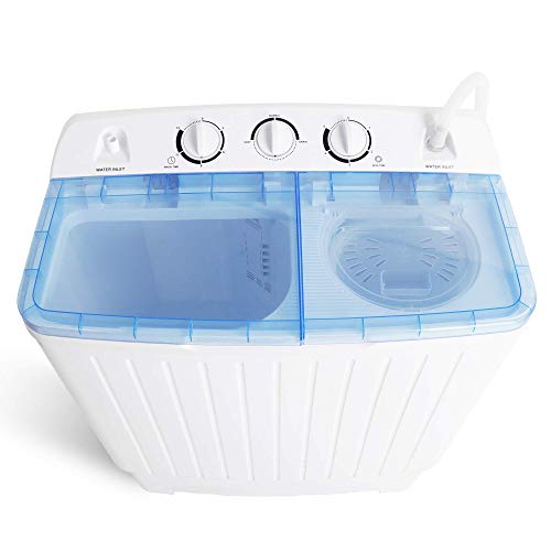 JupiterForce 2 In 1 Portable Mini Compact Twin Tub Washing Machine 17.6 LB Laundry Washer Spinner Combo Machine w/Timer Control, Gravity Drain and Inlet Water Hose for Apartment,Dorms and RV