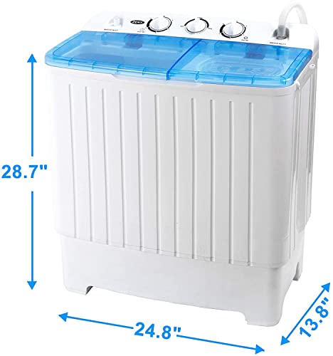 JupiterForce 2 In 1 Portable Mini Compact Twin Tub Washing Machine 17.6 LB Laundry Washer Spinner Combo Machine w/Timer Control, Gravity Drain and Inlet Water Hose for Apartment,Dorms and RV