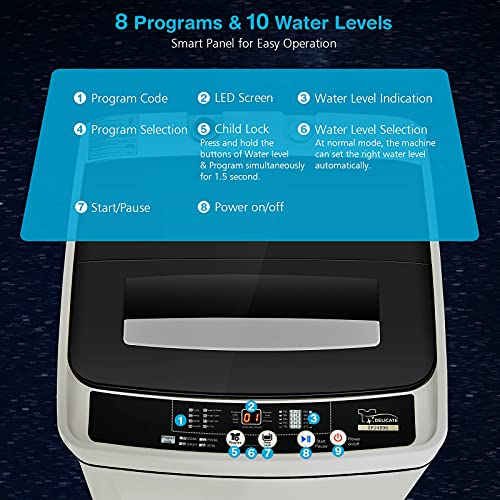Giantex Full Automatic Washing Machine, 2 in 1 Portable Laundry Washer 1.5Cu.Ft 11lbs Capacity Washer and Spinner Combo 8 Programs 10 Water Levels Energy Saving Top Load Washer for Apartment Dorm