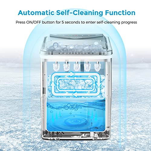 Ice Makers Countertop, Self-Cleaning Function, Portable Electric Ice Cube Maker Machine, 9 Ice Cubes Ready in 6 Mins, 26lbs 24Hrs with Ice Bags and Ice Scoop Basket for Home Kitchen Office Bar(Silver)