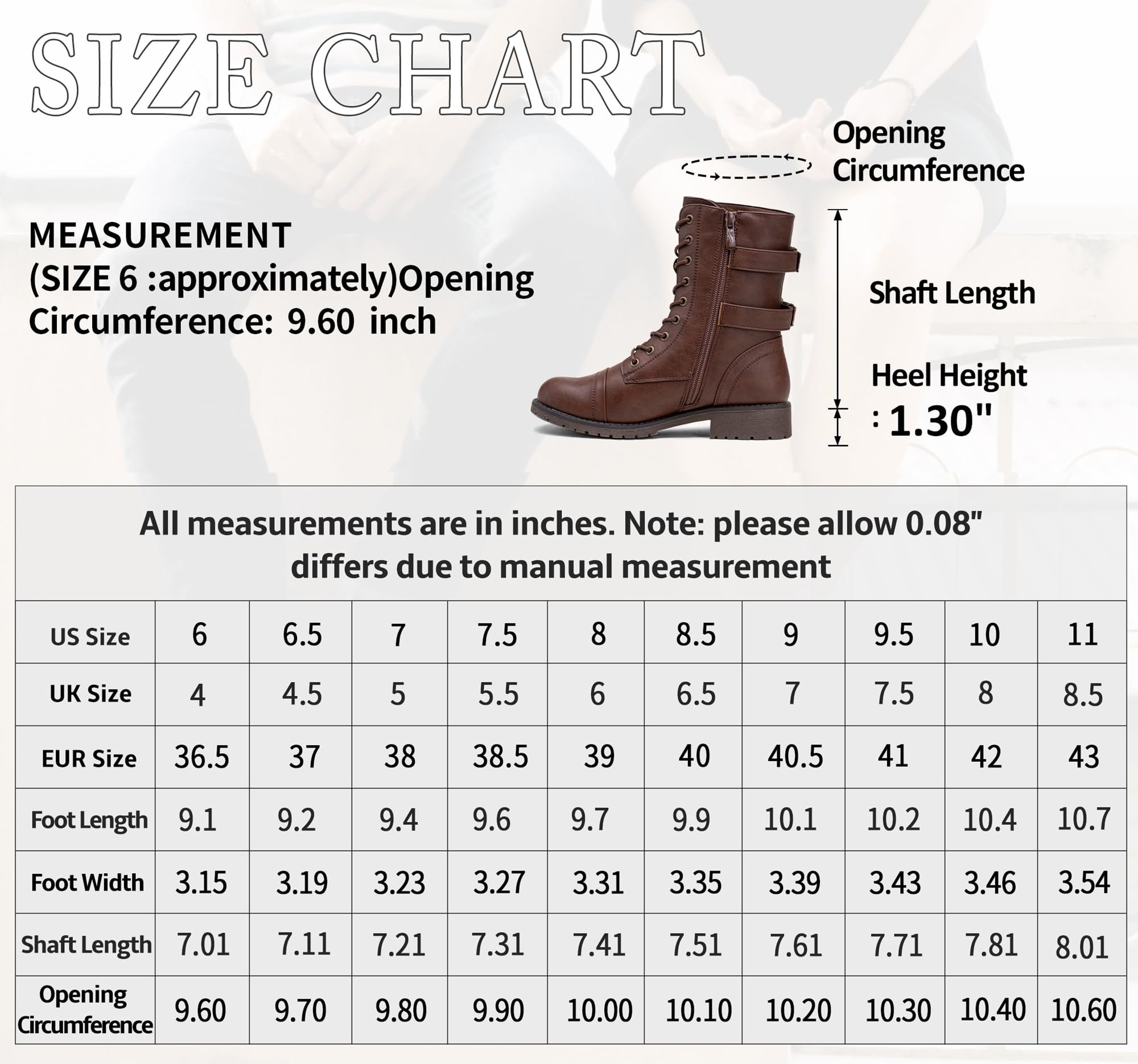 Vepose Women's Lace up Combat Boots, Mid Calf Hiking Boots, 929 - Cognac, Red Brown, Size 9.5 US - Credit Card Wallet Pocket (CJY929 Cognac 09.5)